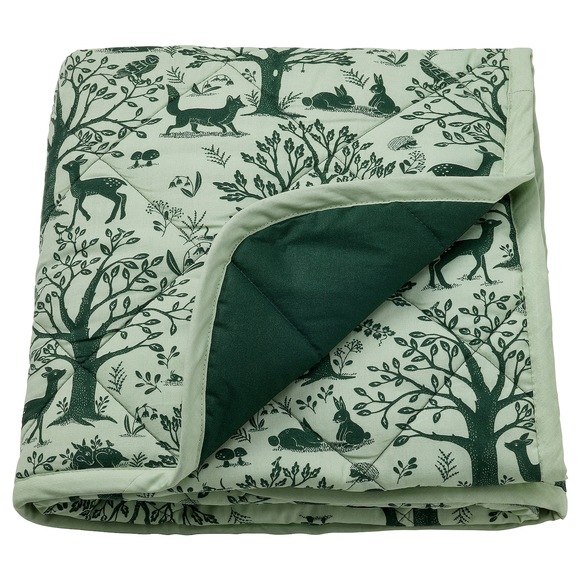 IKEA | Other | Ikea Trolldom Quilted Blanket Forest Animal Patterngreen ...